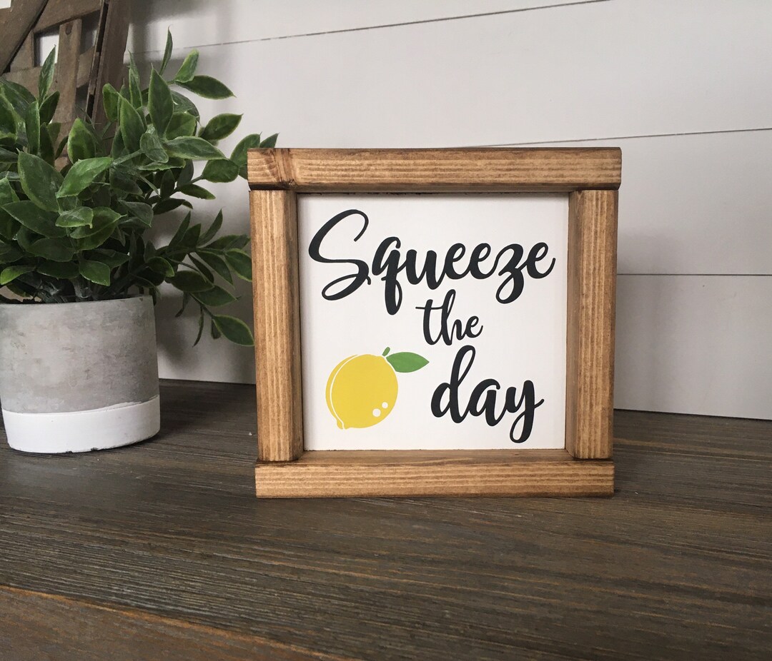 Squeeze the Day Lemon Square Framed Sign Summertime Decor Tiered Tray ...