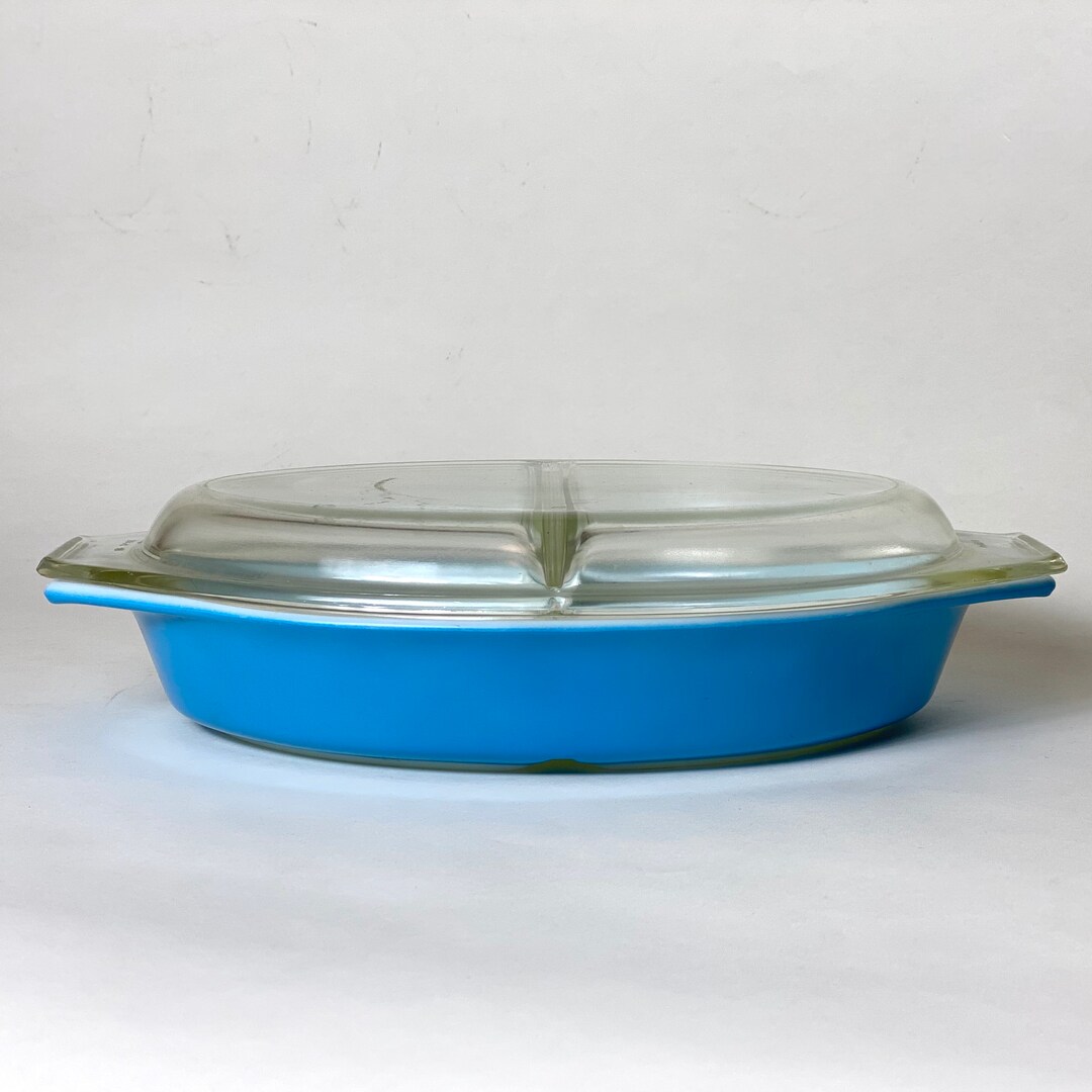 Pyrex Americana Blue Oval Divided Serving Dish - Etsy