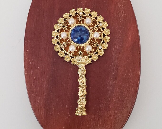 Small Jeweled Hand Mirror / Designer Jeweled Hand Mirror / Vintage Lady ...
