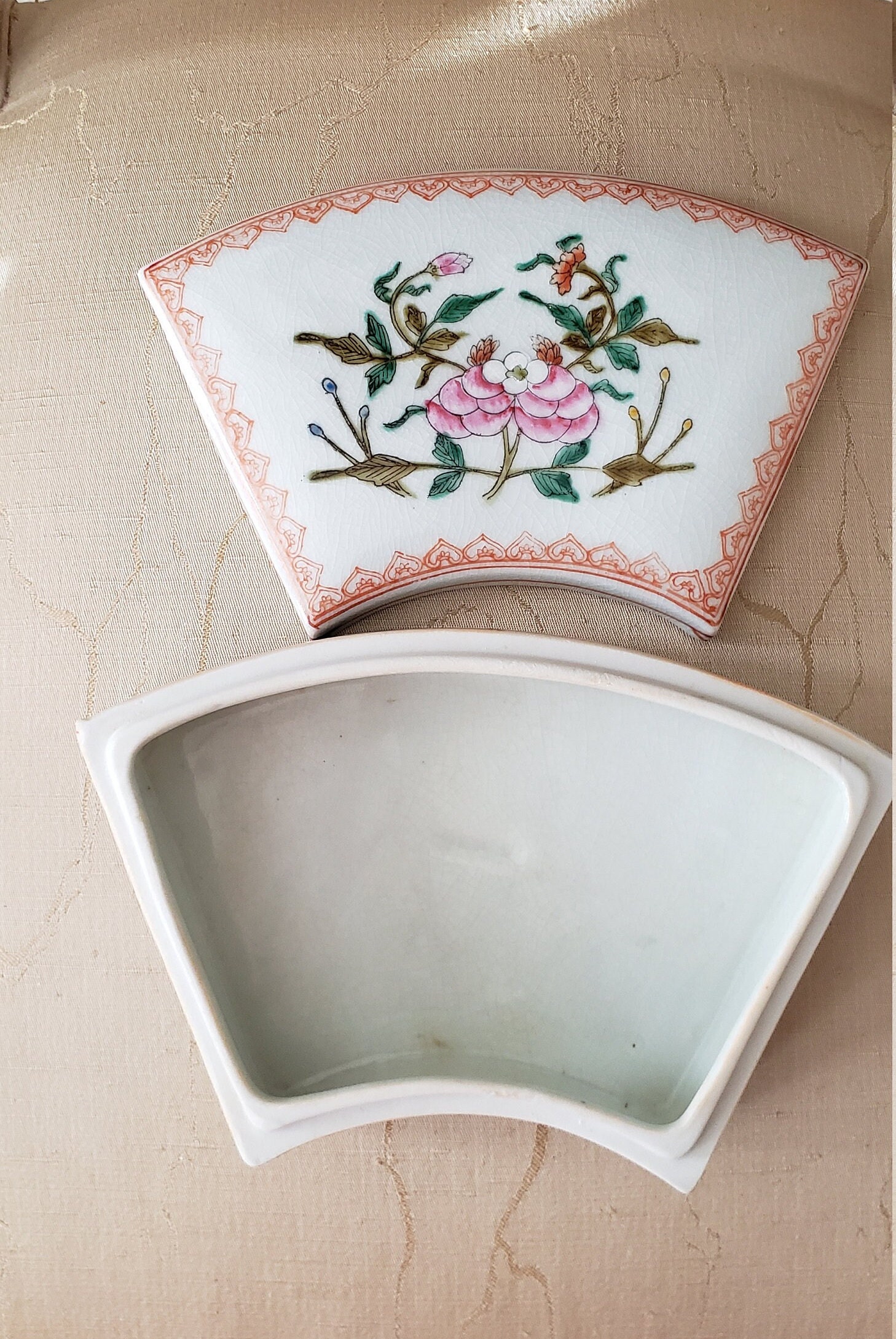 Hand Painted Oriental Fan Shaped Box / Porcelain Fan Box / | Etsy