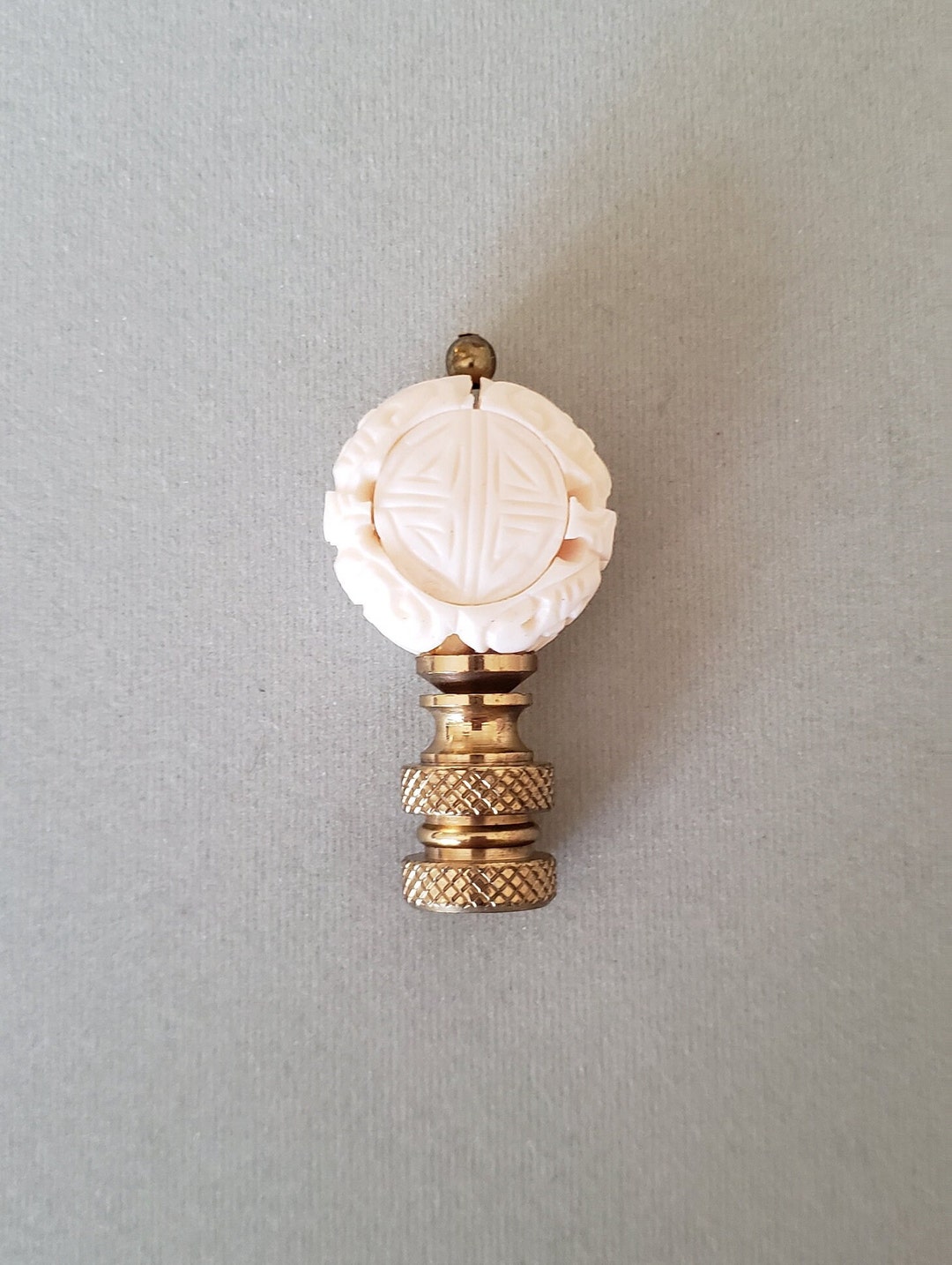 White Lamp Finial With Brass Base / Carved Oriental Finial / Lamp ...