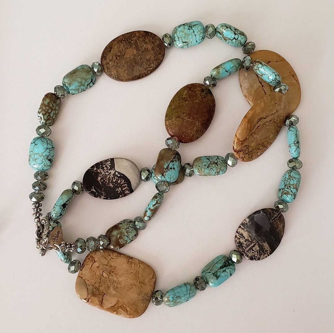 Turquoise, Jasper, and Sterling Silver Necklace / Long Turquoise ...