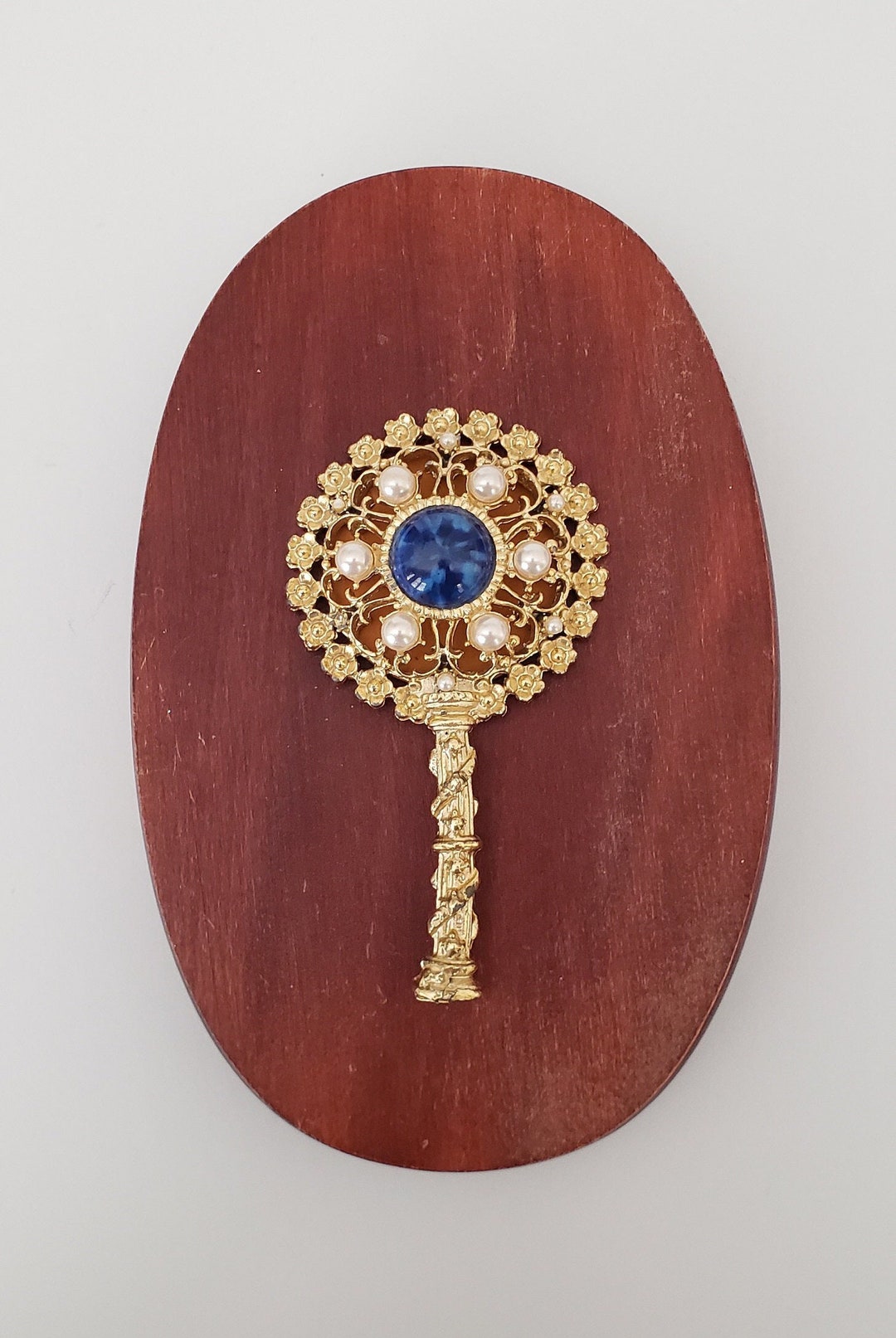 Small Jeweled Hand Mirror / Designer Jeweled Hand Mirror / Vintage Lady ...