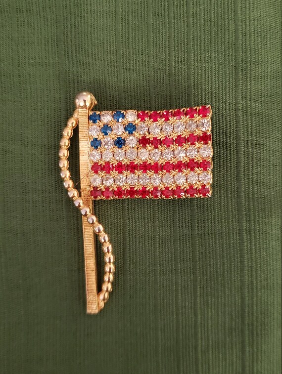 American Flag Pin / Vintage Rhinestone American Flag … - Gem