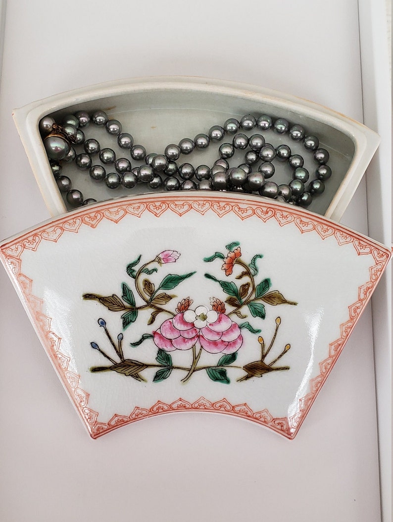 Hand Painted Oriental Fan Shaped Box / Porcelain Fan Box / - Etsy