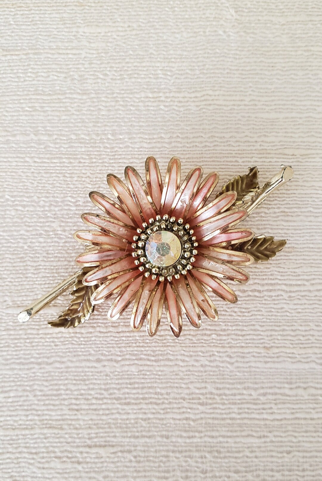 Vintage Enamel Flower Brooch / Pink Enamel Flower Pin / Enameled Floral ...