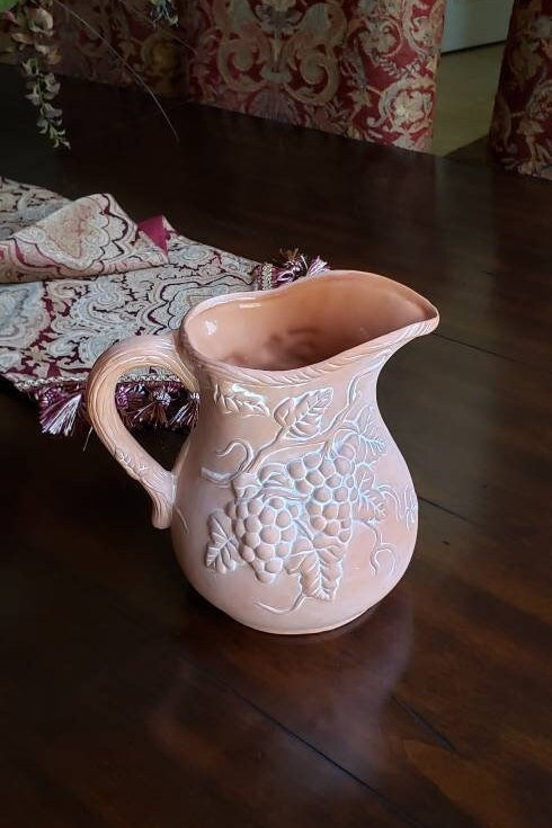 Terracotta Pitcher With Grapes / Large Terracotta Pitcher / Vintage ...