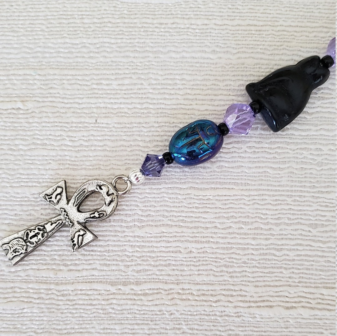 Egyptian Ankh Fob With Blue Scarabs, Eye of Horus, and Bastet ...