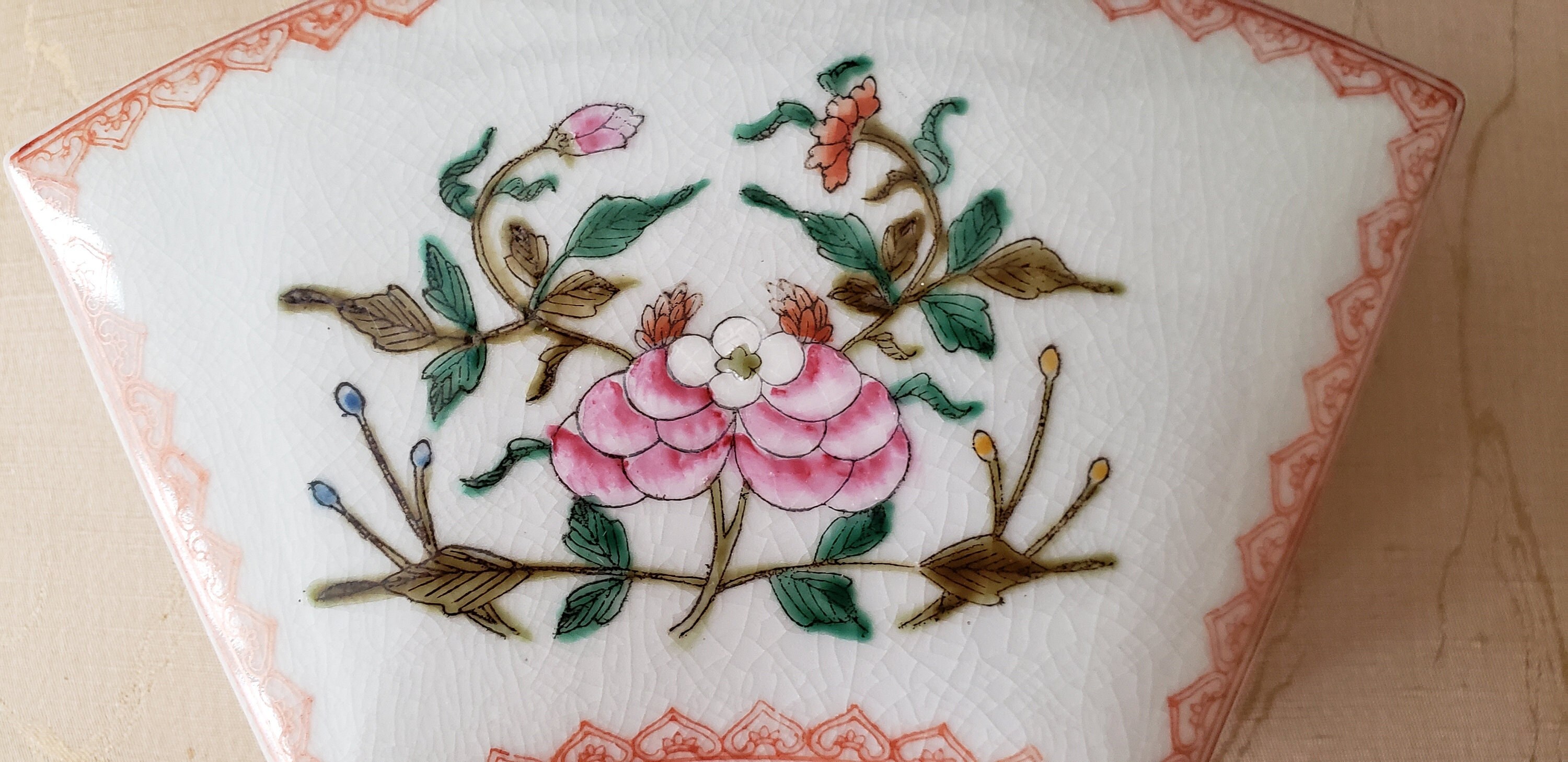 Hand Painted Oriental Fan Shaped Box / Porcelain Fan Box / - Etsy