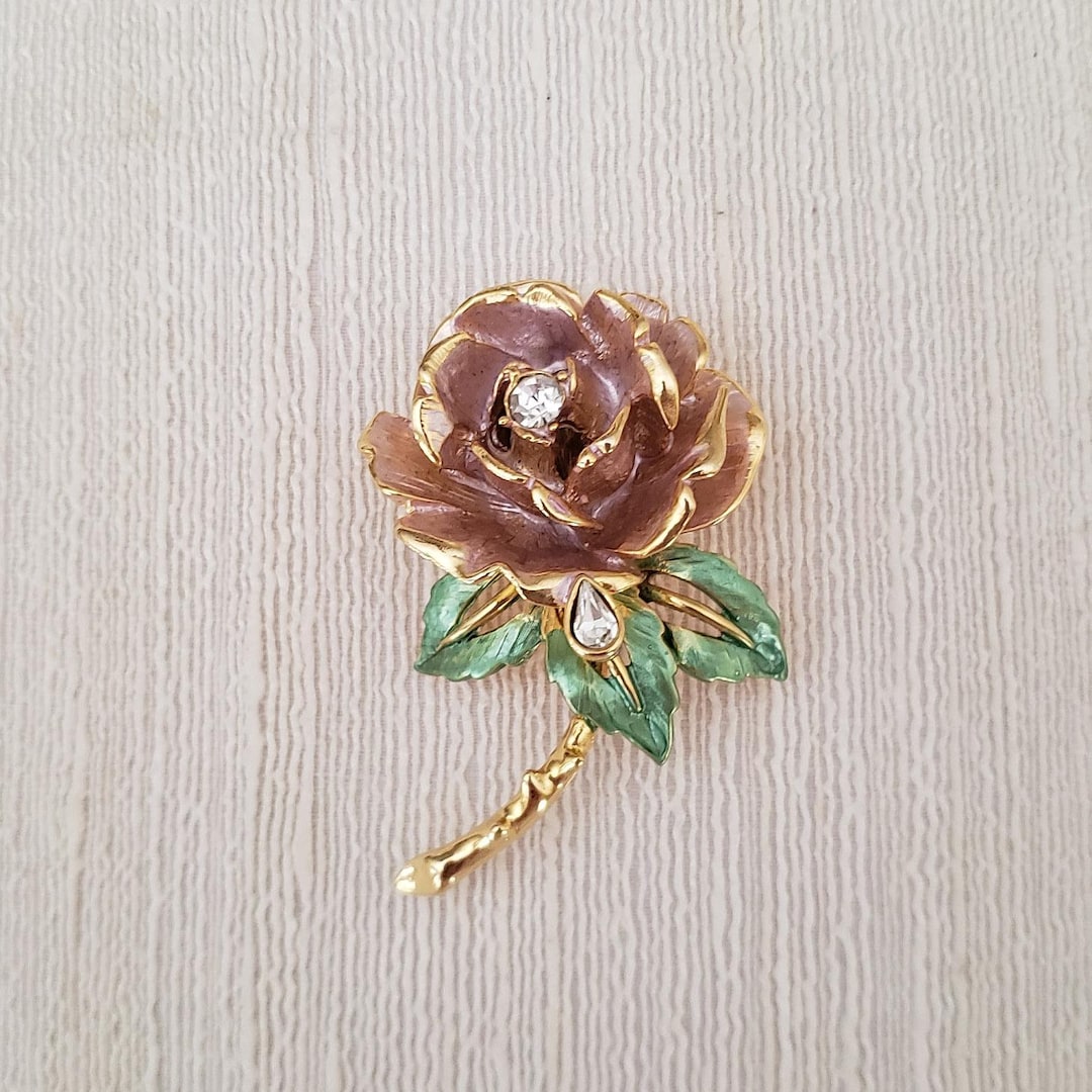 Vintage English Rose Brooch / Enamel Rose Pin / Rose Brooch / Rose Pin ...