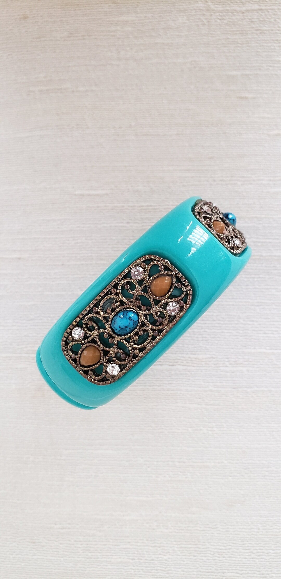 Blue Cuff Bracelet / Hinge and Magnetic Closure / Vintage Aqua Cuff ...
