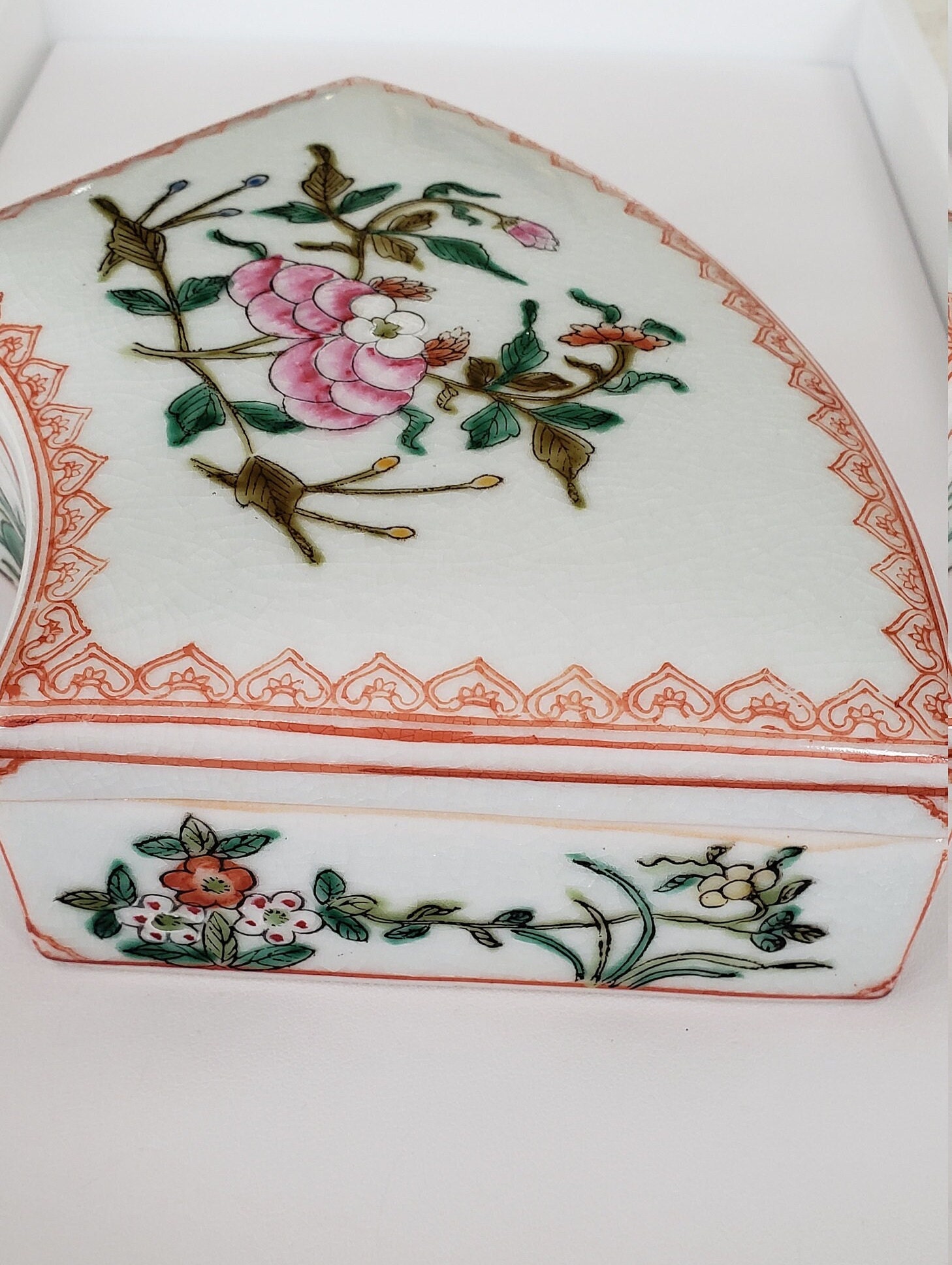 Hand Painted Oriental Fan Shaped Box / Porcelain Fan Box / | Etsy