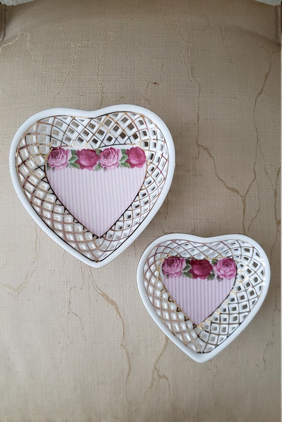 Porcelain Heart-Shaped Pink Roses Vanity Trinket Box … - Gem