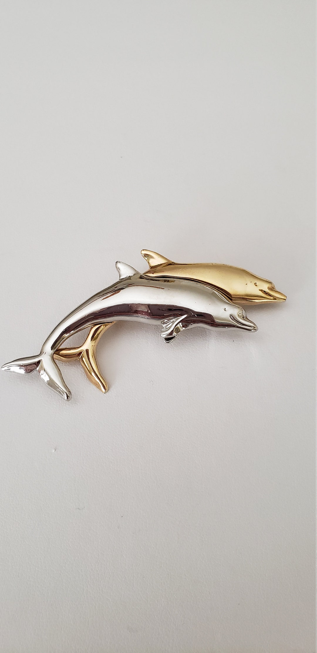 Vintage Liz Claiborne Dolphin Brooch / Twin Dolphins Silver and Gold ...