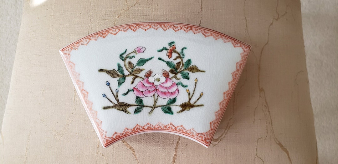 Hand Painted Oriental Fan Shaped Box / Porcelain Fan Box / Asian Fan ...