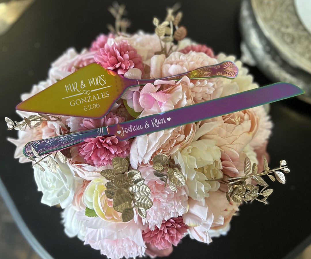 Custom Engraved Vintage Iridescent, Rainbow, Multicolor Cake Serving ...