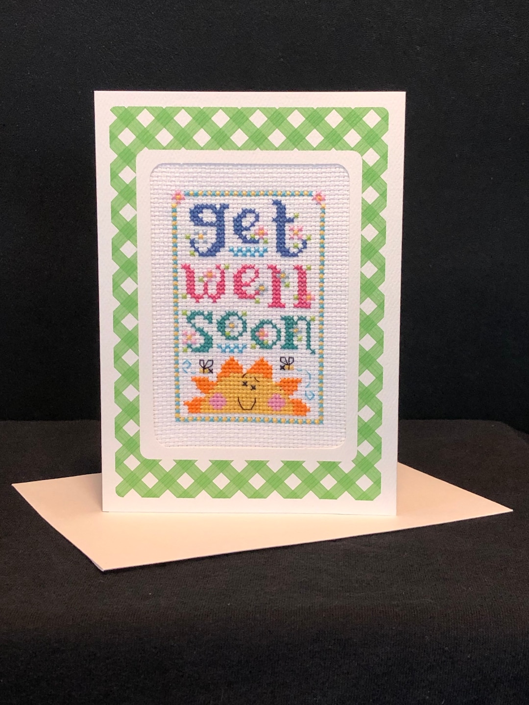 Get Well Soon - Hand Stitched Finished Counted Cross Stitch Greeting ...