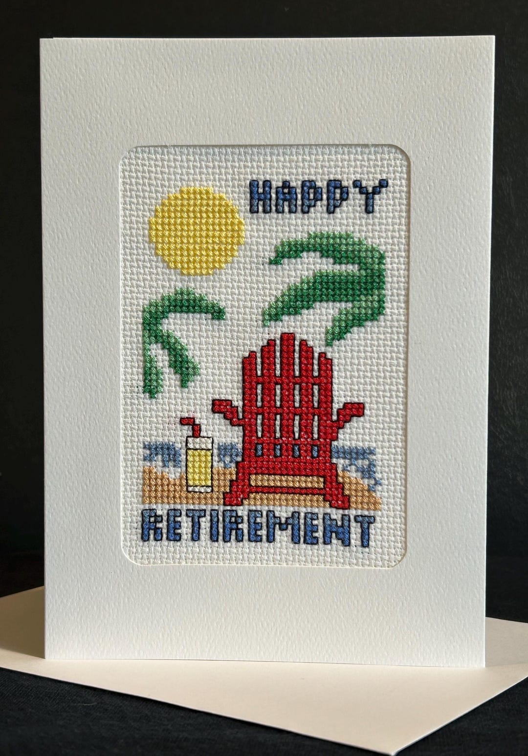 Happy Retirement - Hand Stitched Finished Counted Cross Stitch Greeting ...