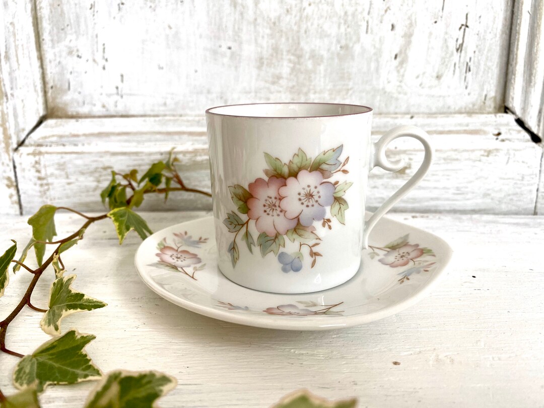 Vintage 1970s Porcelain Floral Coffee Cup and Saucer Flower Decor ...