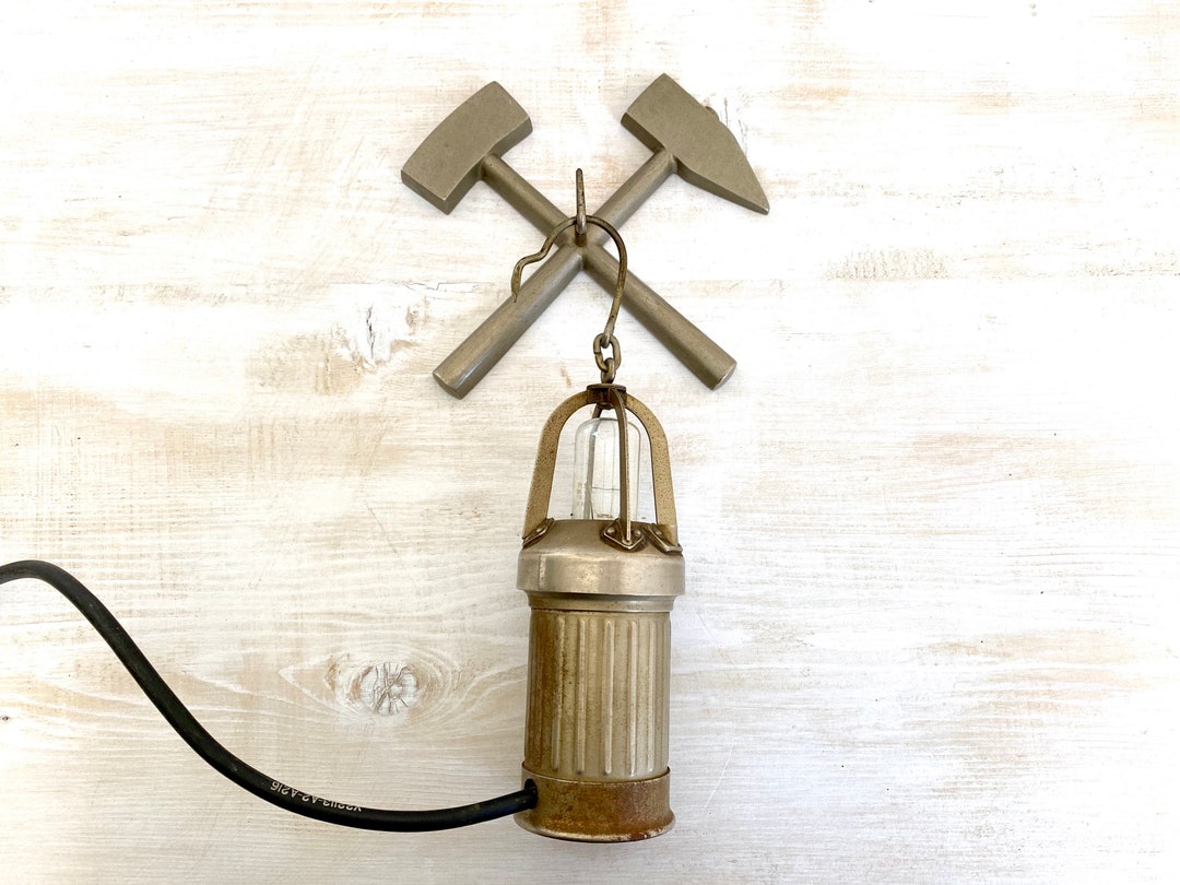 Vintage Miner's Lamp Rustic Lantern Wall Light 50s Wine Cellar Lighting ...