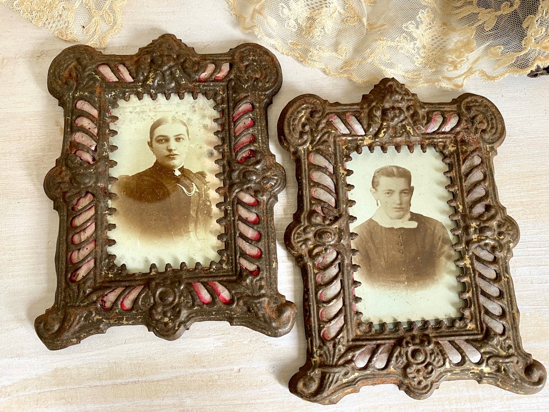 Antique Pair Photo Frames Openwork Embossed Rusty Metal Frame 1800s ...