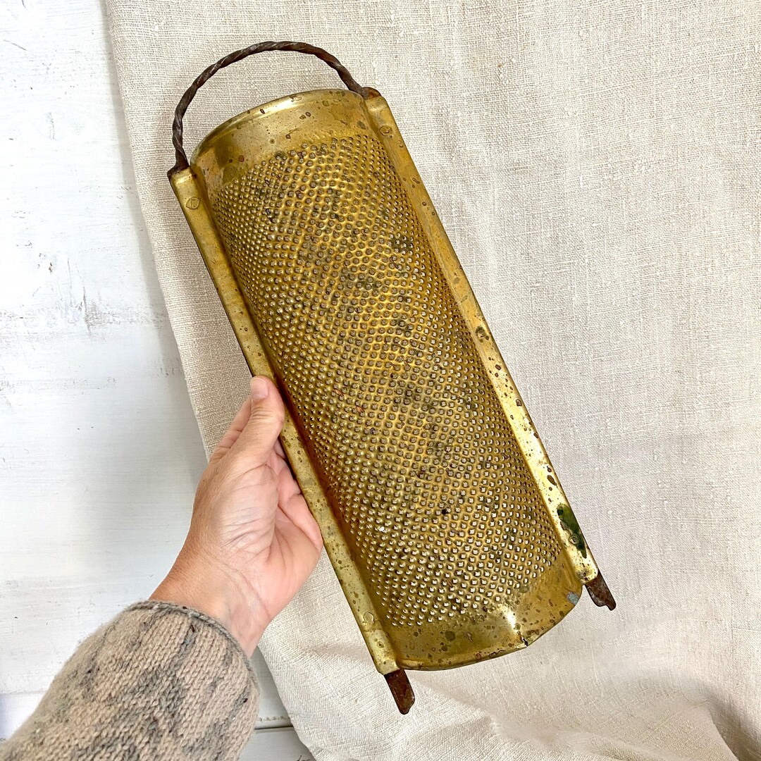 Antique Large Brass Grater 1800s Handmade Farmhouse Kitchen Tool With ...