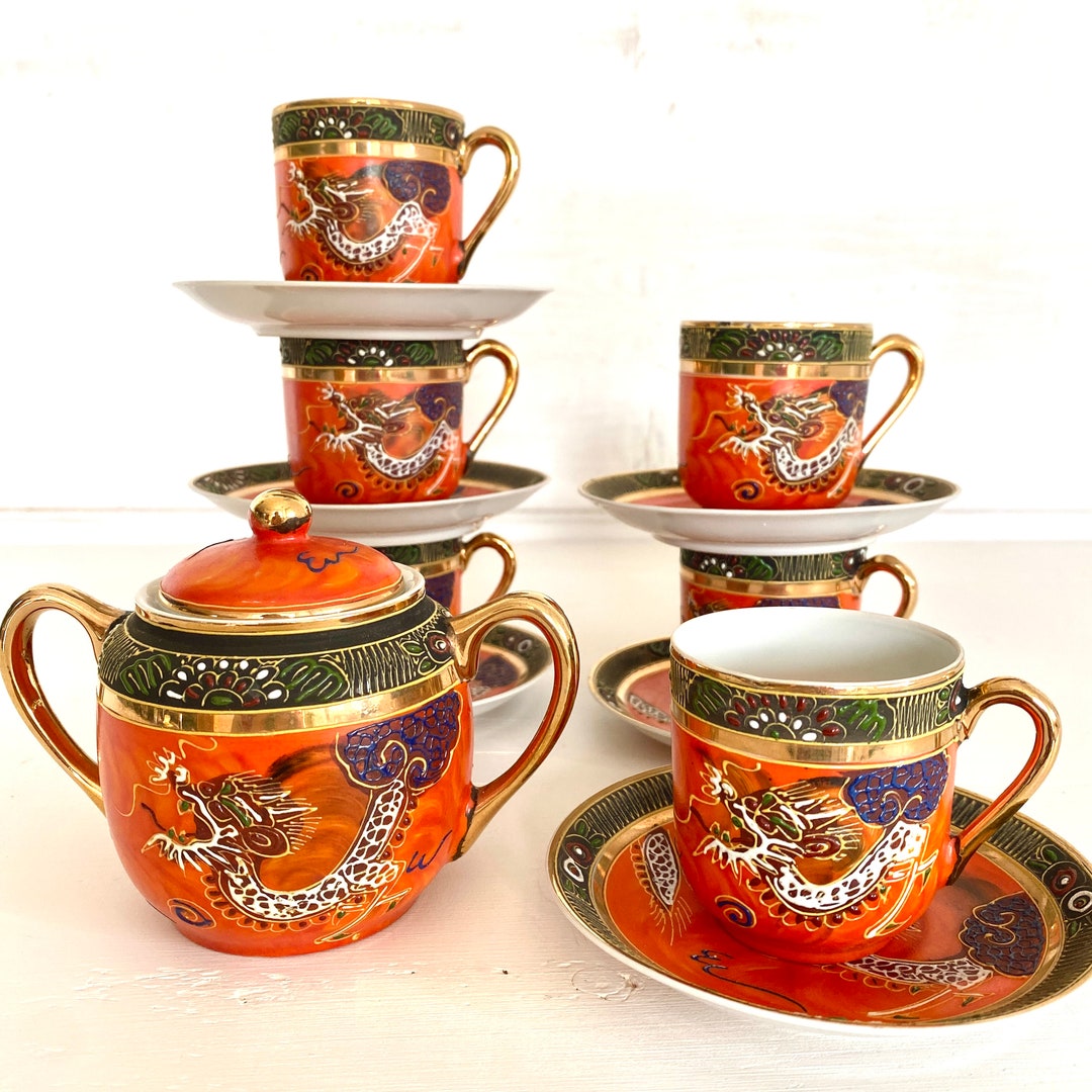 Dragonware Geisha Lithophane Moriage Coffee Cups Set Sugar - Etsy
