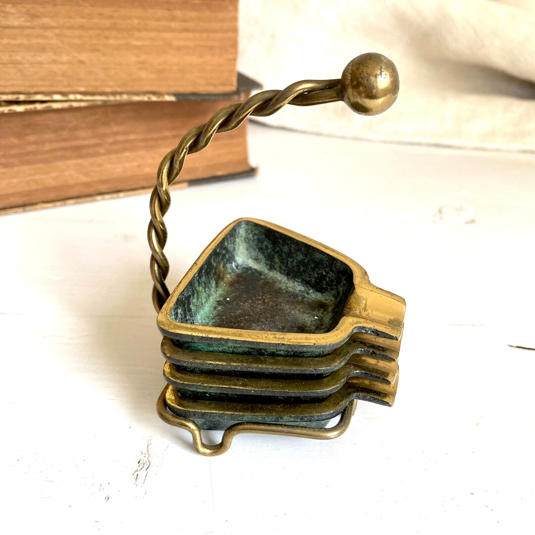 Mid-century Brass Stacking Ashtray Set Auböck Style Verdigris Patina ...