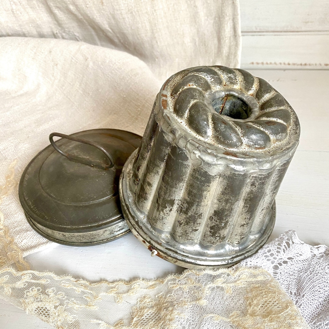 Antique Pudding Tin Mold With Lid and Handle Victorian Farmhouse ...