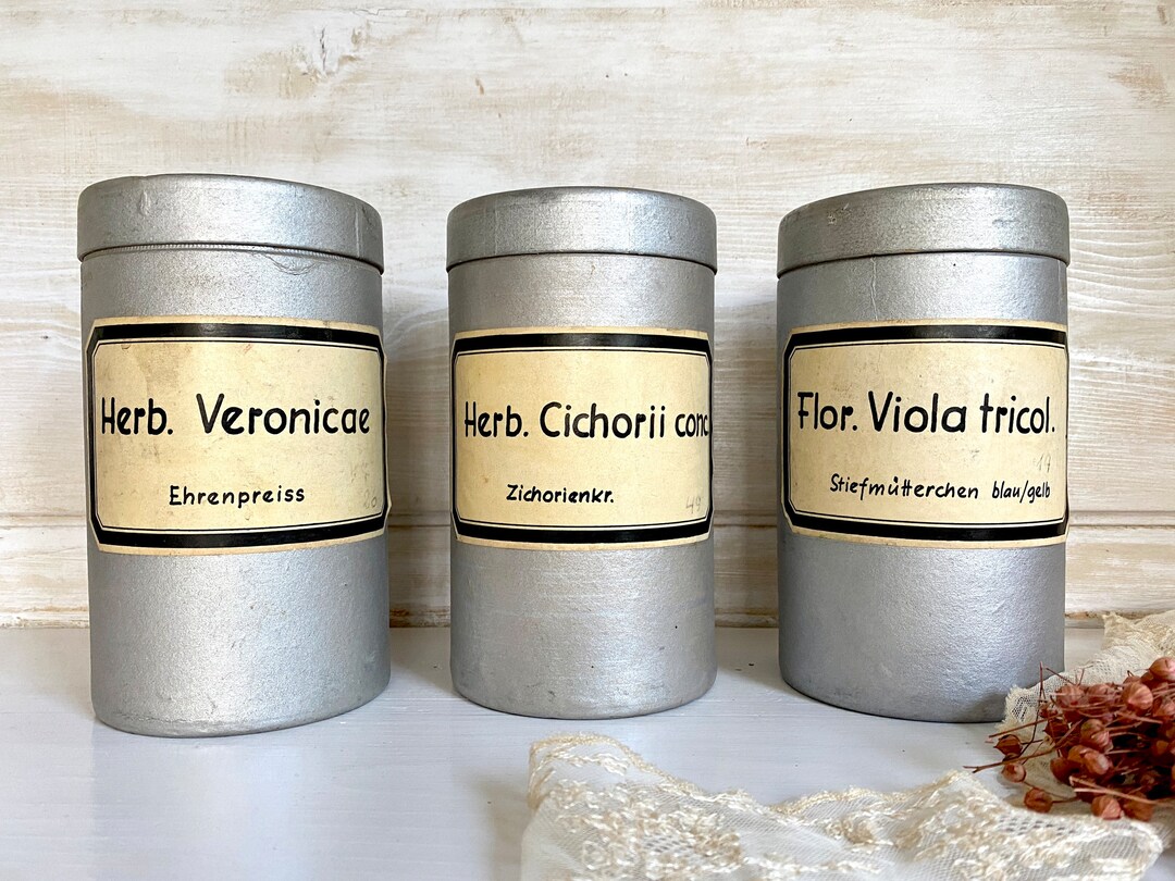 Old Pharmacy Box Set 3 Dried Herbs Cylindrical Cardboard Jars With ...