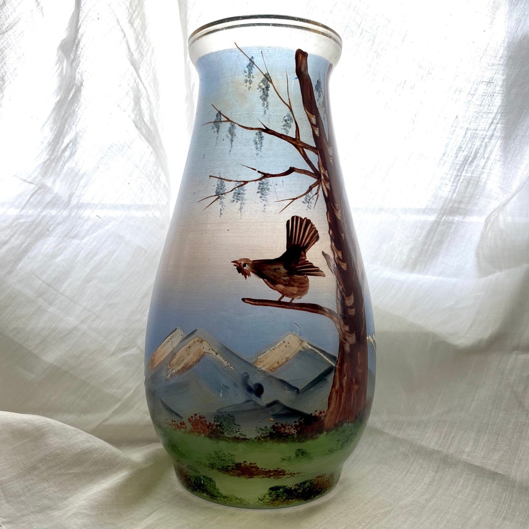 Antique Glass Vase 1800s Hand Painted Turkey Decor Vintage Glassware - Etsy