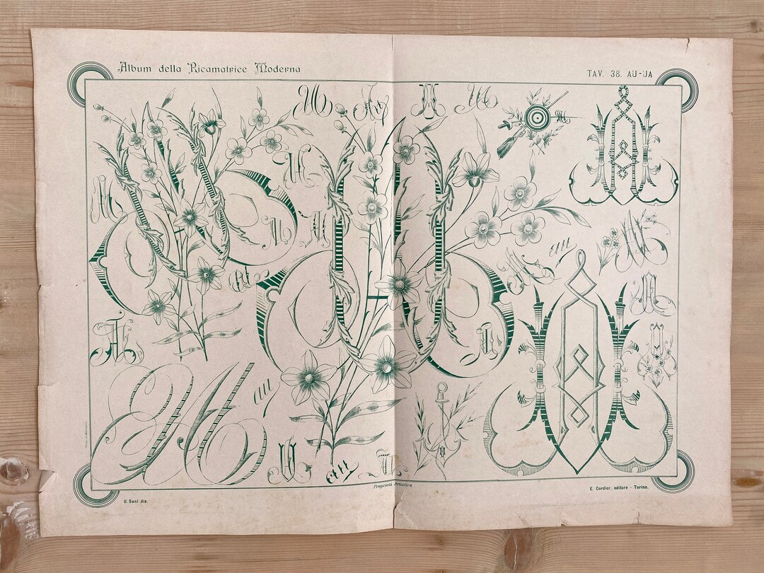 Antique Embroidery Pattern Initials Art Nouveau Wall Poster Monogram AU ...