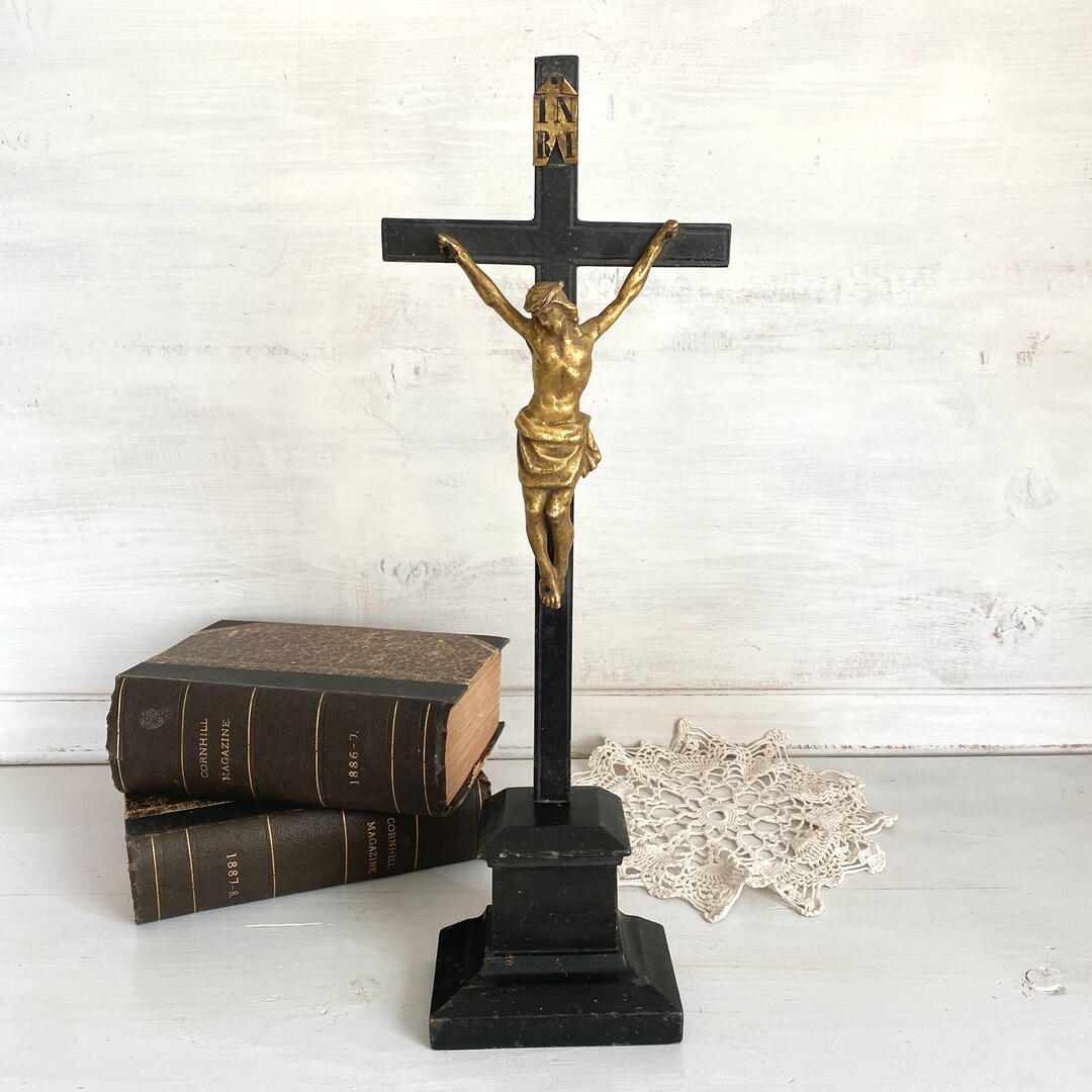 Antique Wooden Standing Cross 1800s Black Hand Carved Gilt Wood ...