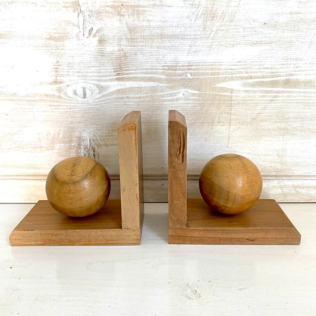 Mid-century Vintage Wooden Bookends Ball Sphere Decor 60s - Etsy