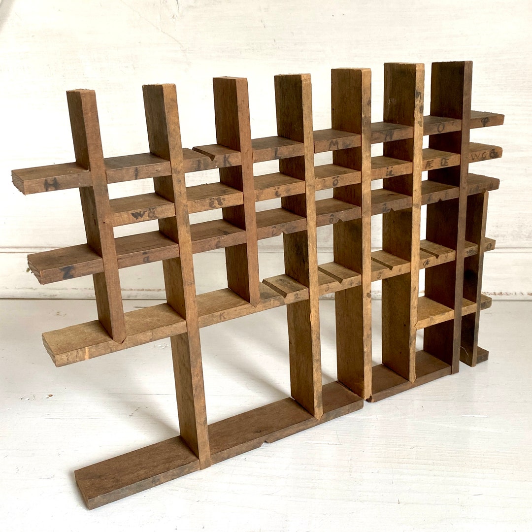 Antique Wooden Shelf Wall Hanging Letterpress Type Case Typography ...