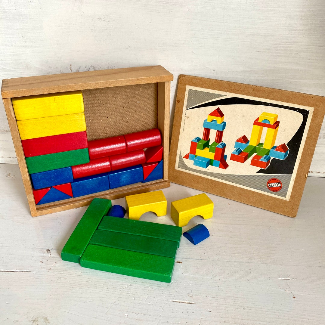 Vintage Heros Wooden Blocks Building Set 60s West Germany 25 Pieces - Etsy