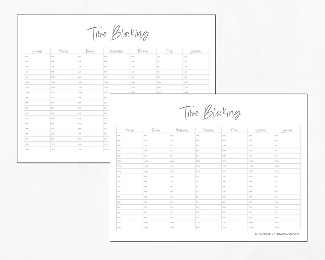 Time Blocking Printable Worksheets Block Scheduling Weekly Hourly ...