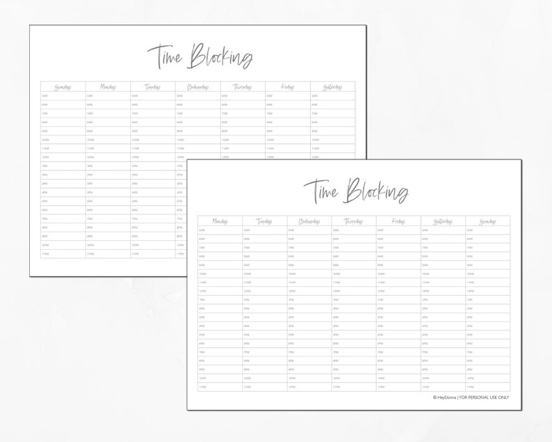 Time Blocking Printable Worksheets Block Scheduling Weekly Hourly ...