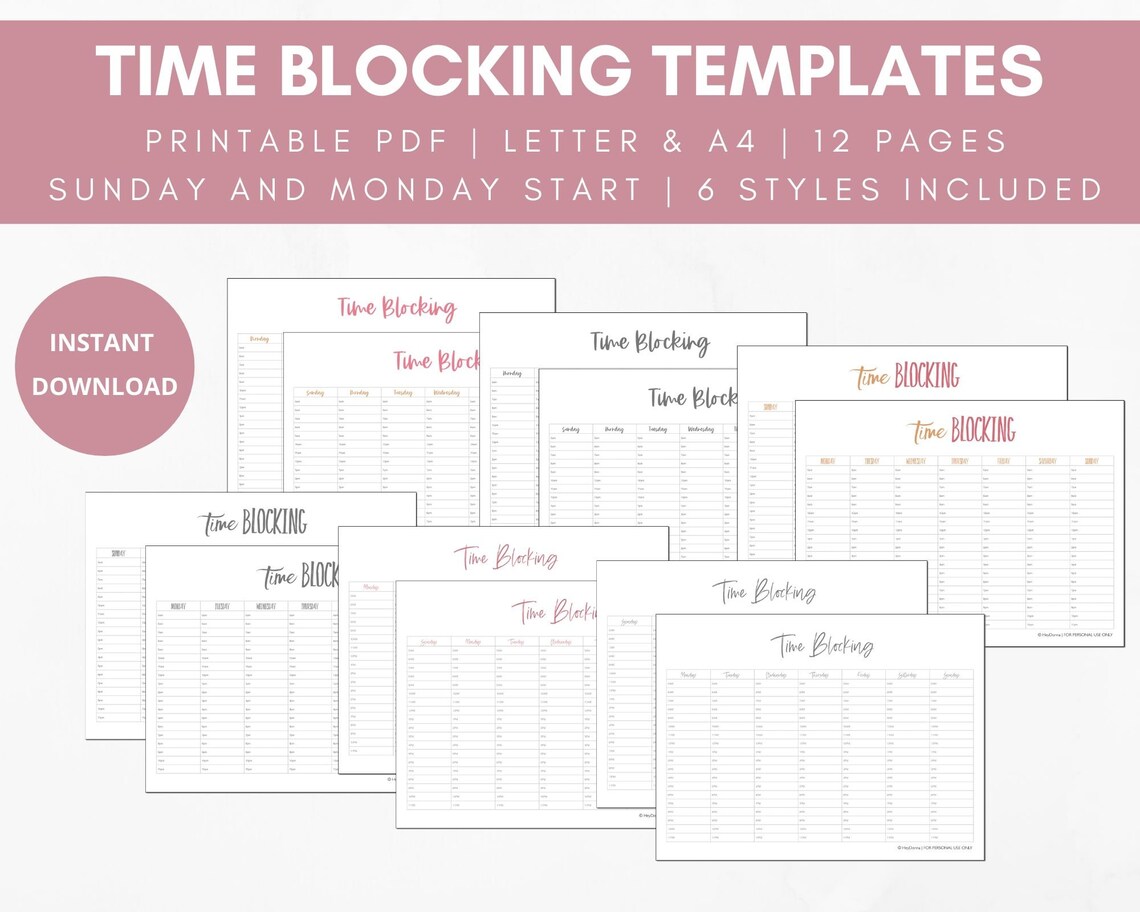 Time Blocking Printable Worksheets Block Scheduling Weekly Hourly ...