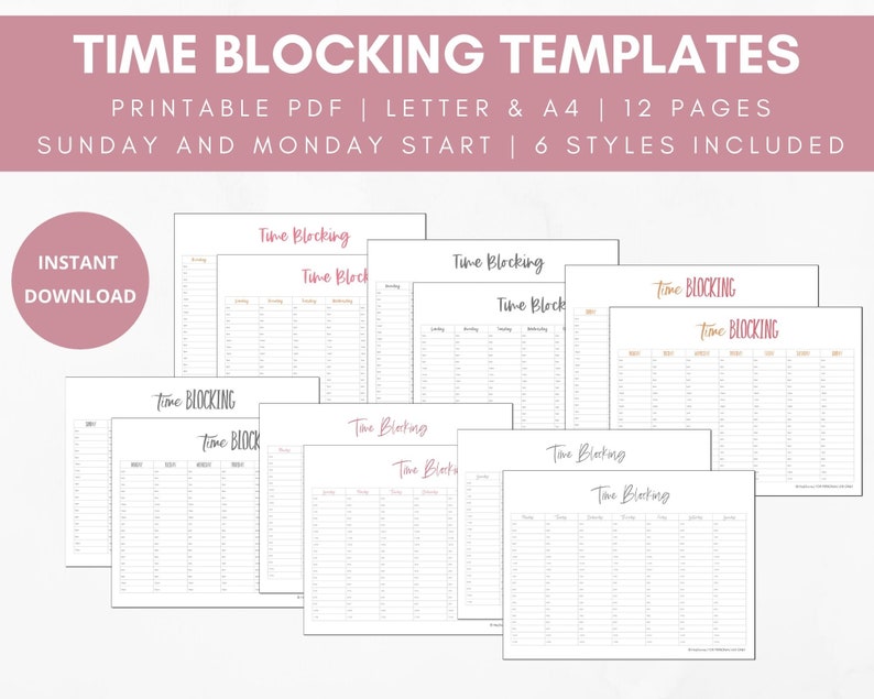 Time Blocking Printable Worksheets Block Scheduling Weekly - Etsy