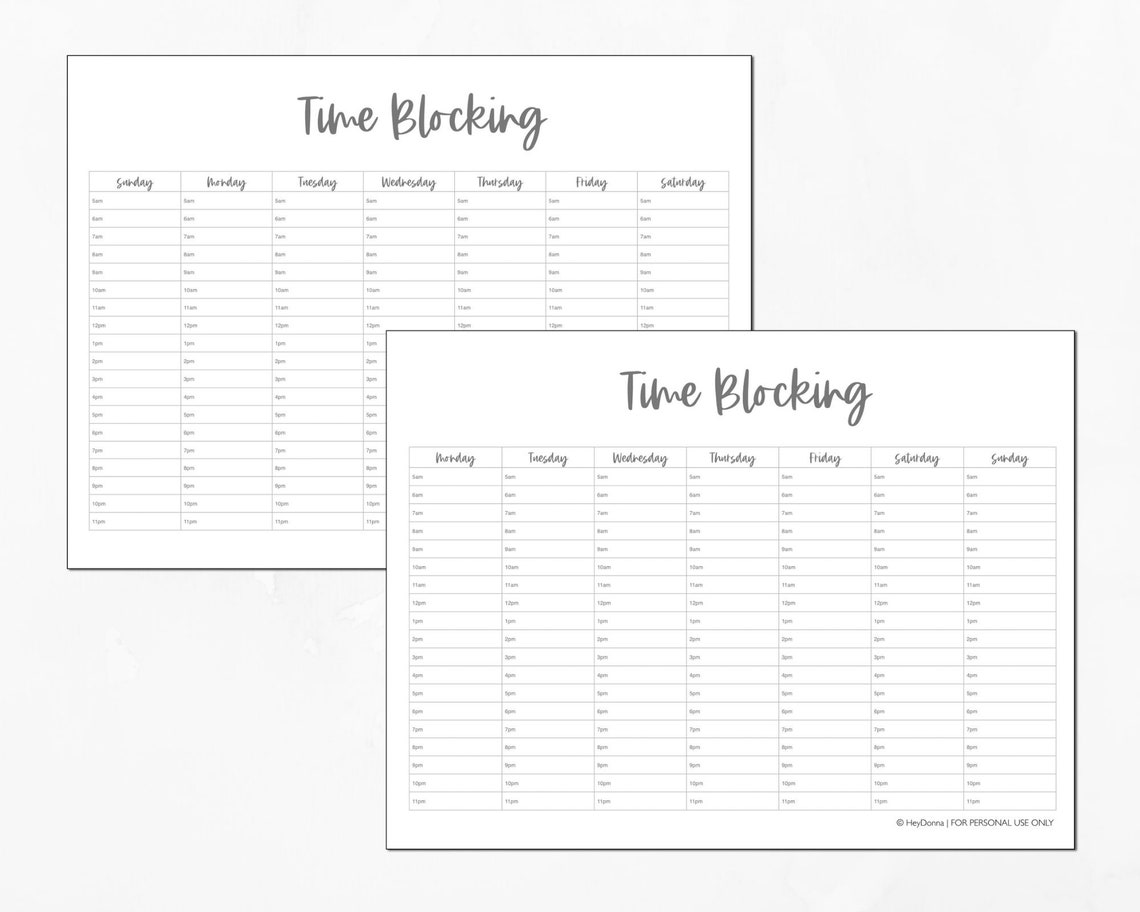 Time Blocking Printable Worksheets Block Scheduling Weekly Hourly ...