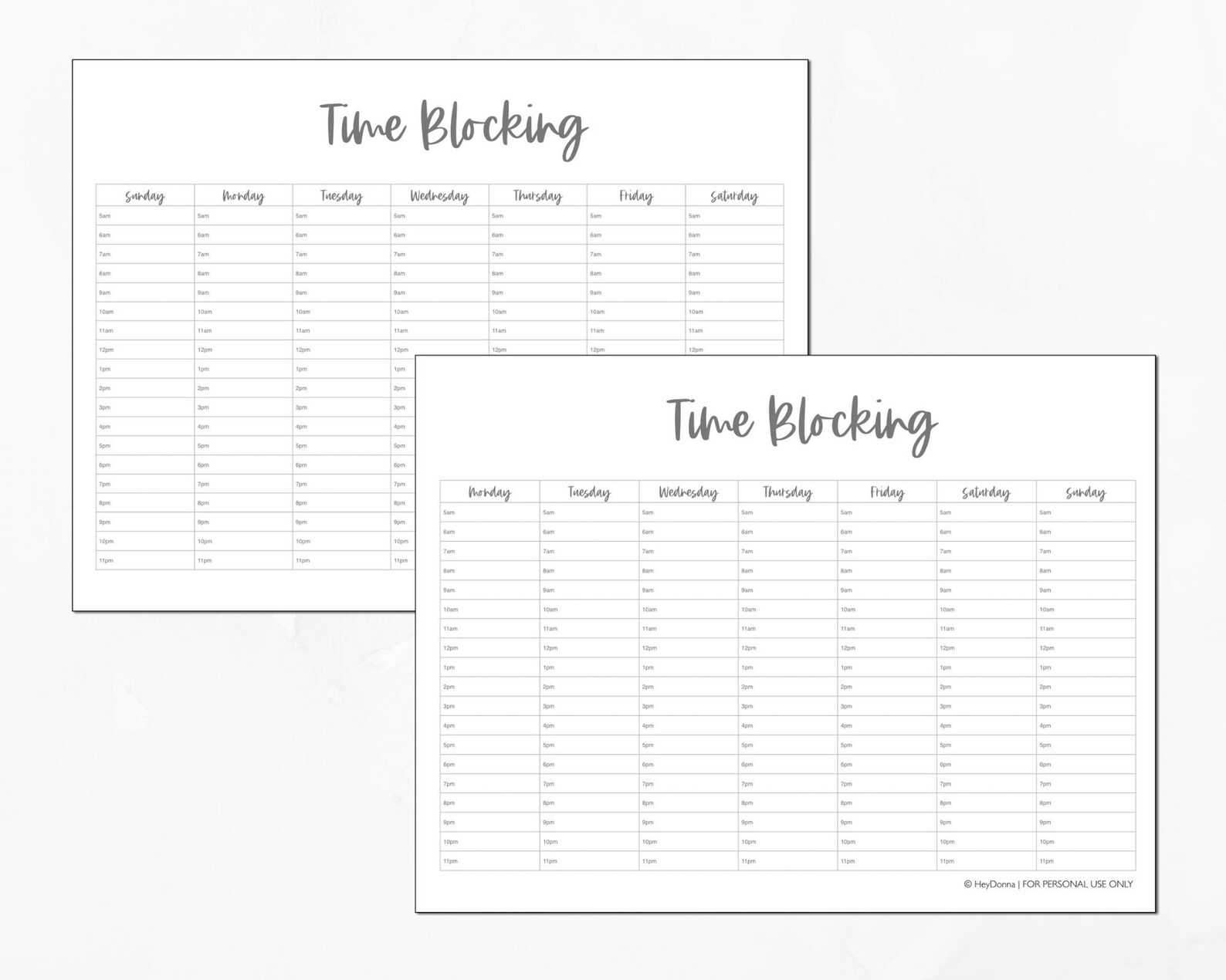 Time Blocking Printable Worksheets Block Scheduling Weekly Hourly ...