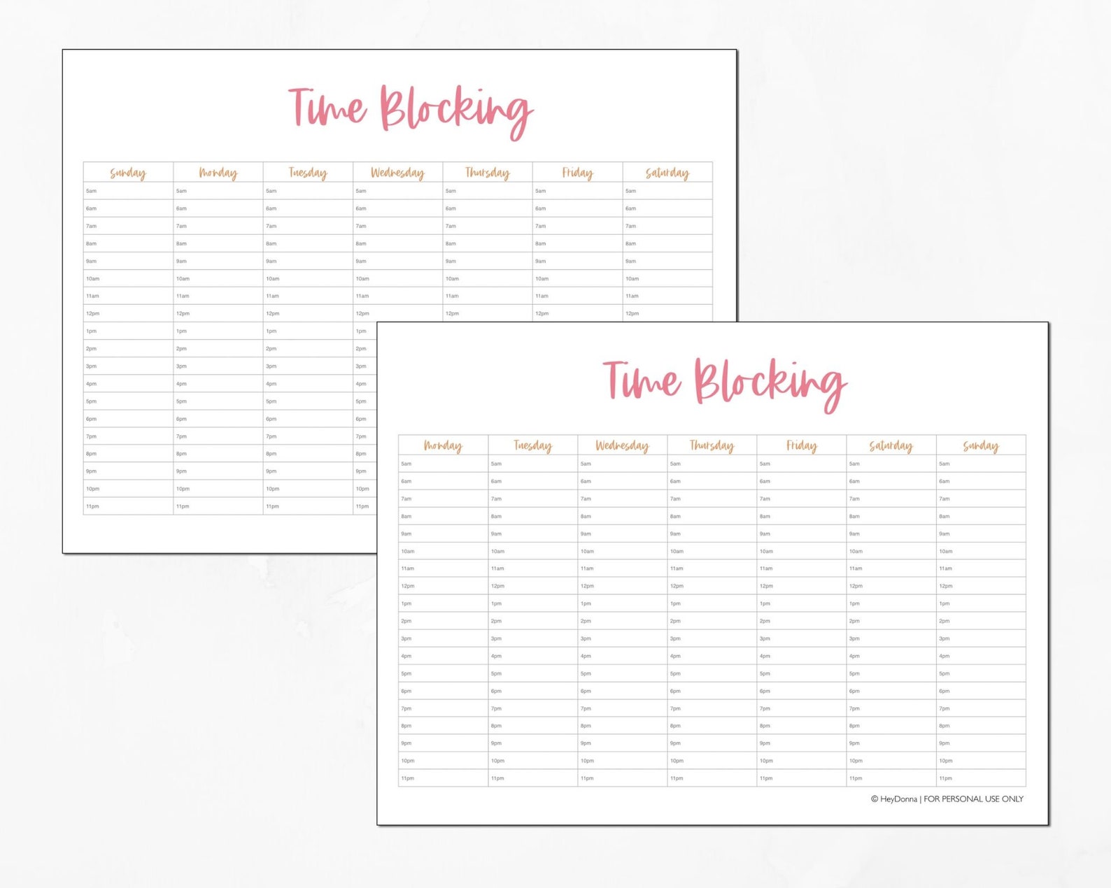 Time Blocking Printable Worksheets Block Scheduling Weekly Hourly ...
