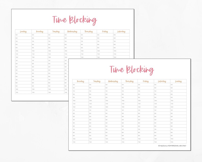 Time Blocking Printable Worksheets Block Scheduling Weekly Hourly ...