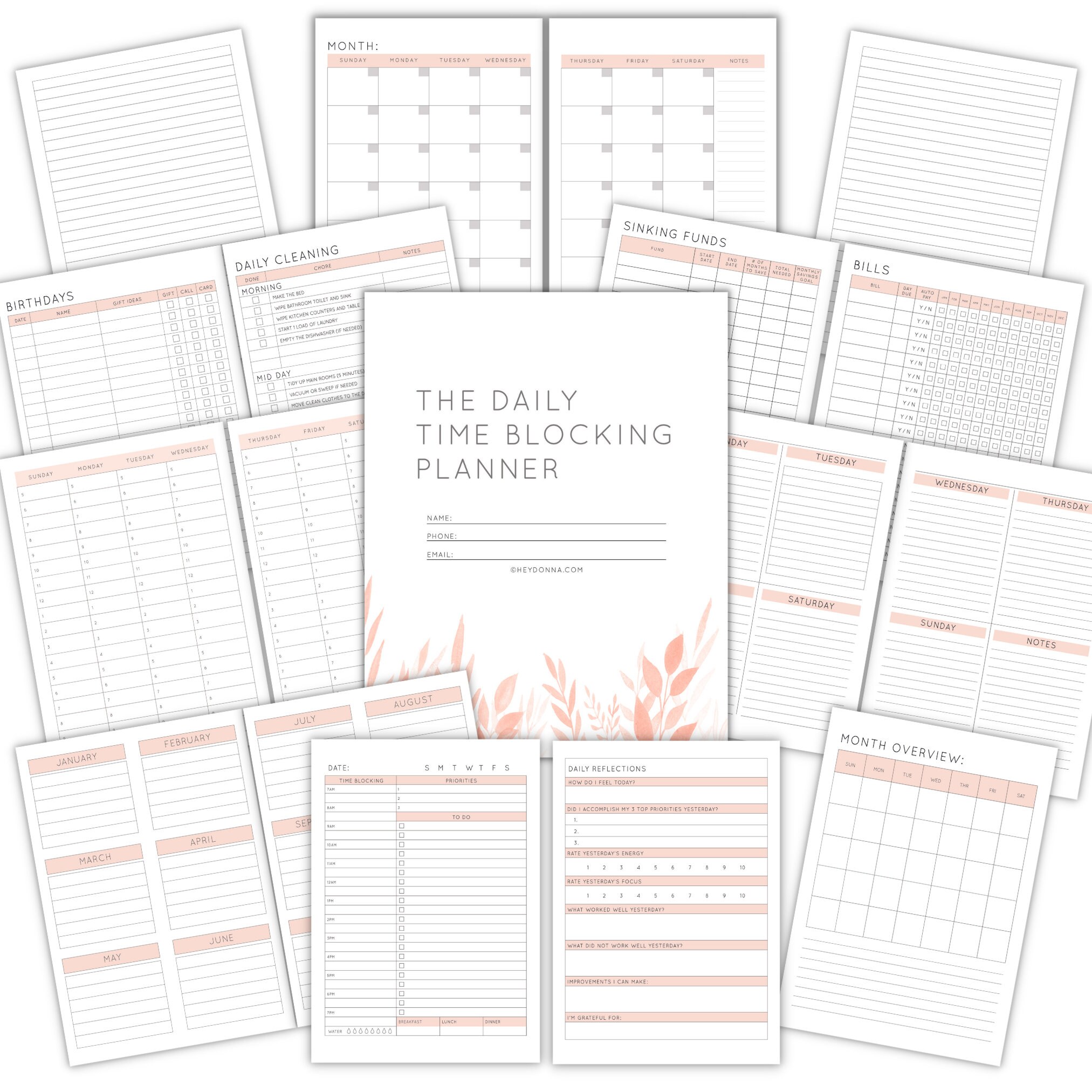 Undated Time Blocking Planner Printable Block Schedule Planner Letter ...