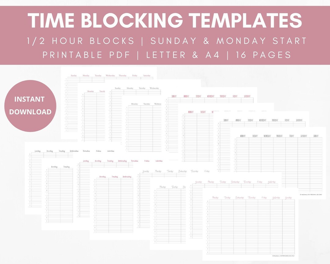 Time Blocking Printable Worksheets With Half-hour Blocks - Etsy