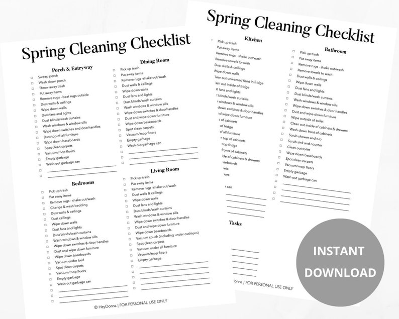 Spring Cleaning Checklist Printable Deep Cleaning - Etsy