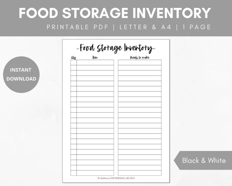 Food Storage Inventory Printable Stockpile Inventory - Etsy