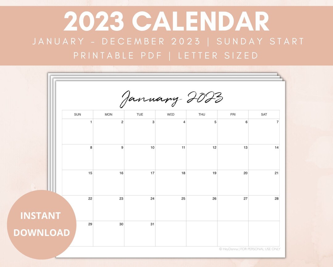 2023 Monthly Calendars Pretty Script Font Letter Size - Etsy Finland