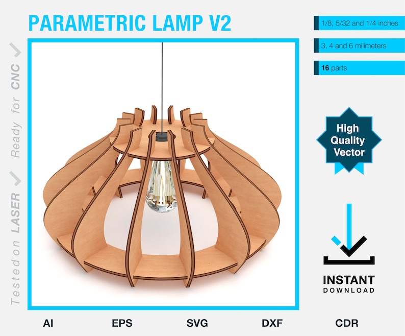 Wooden Lamp Vector Dxf, Svg, Eps, Ai, Cdr File - CNC Project for Laser ...